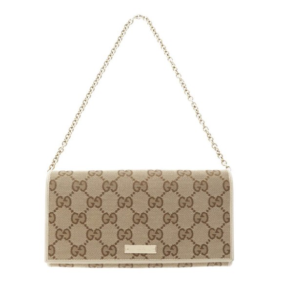 Gucci | Bags | Gucci Gg Long Wallet Chain Handle Beige Brown | Poshmark
